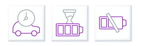 라인 배터리 부족 전기 자동차 및 배터리 충전 아이콘을 설정합니다 벡터 가득 찬에 대한 스톡 벡터 아트 및 기타 이미지 가득 찬 계기판 측정기 고압 전류 주의