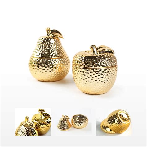 세라믹 보관 항아리 디스플레이 상자 애플 배 모양 보석 상자 뚜껑이 달린 데스크탑 장식품 홈 장식 보관 용품 선물피규어