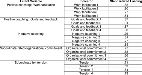 standardized loadings of latent variables on indicators n 732
