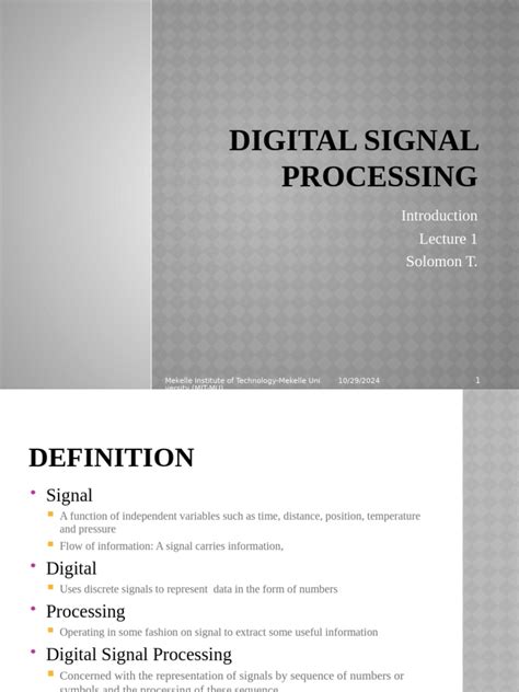 lecture one digital signal processing pdf digital signal