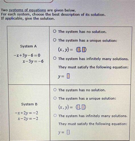Solved Two Systems Of Equations Are Given Below For Each Chegg