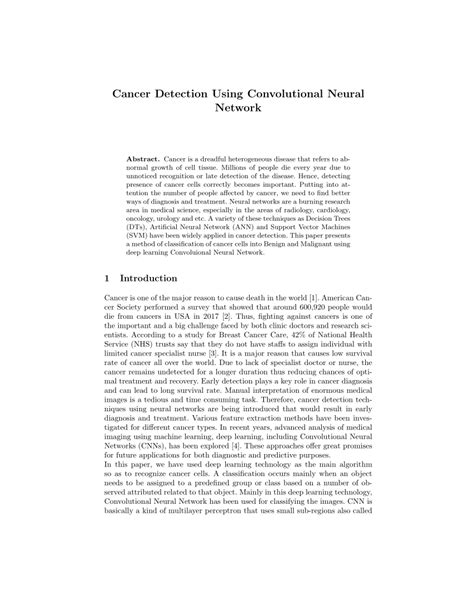 Pdf Cancer Detection Using Convolutional Neural Network