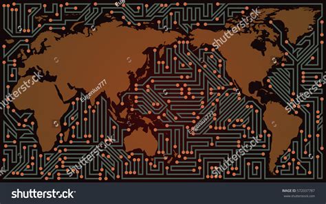 Abstract World Map Communication Network Circuit Stock Vector Royalty
