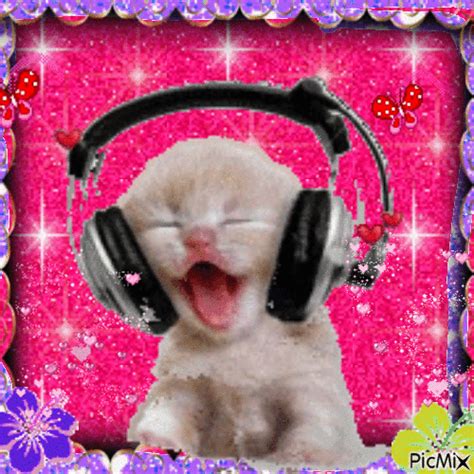Cat With Headphones Animated 