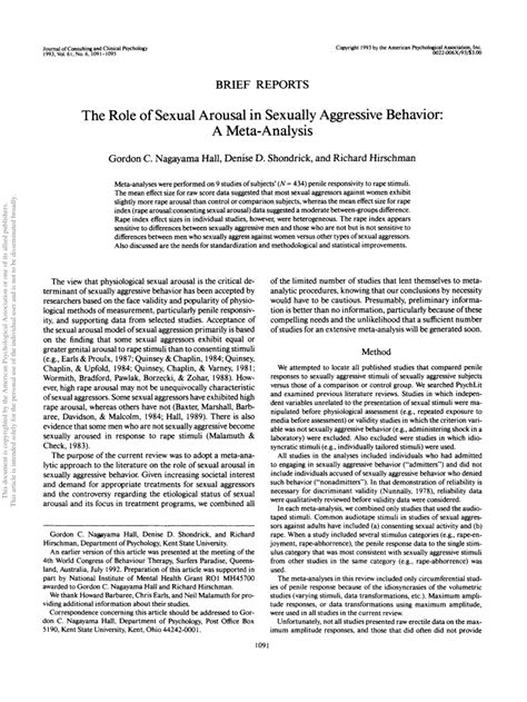 The Role Of Sexual Arousal In Sexually Aggressive Behavior A Meta Analysis