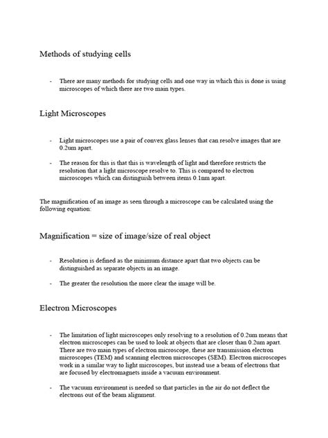 Cells Summary Sheets Pdf Mitosis Cell Membrane