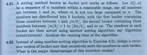 A Sorting Method Known As Bucket Sort Works As Chegg Com