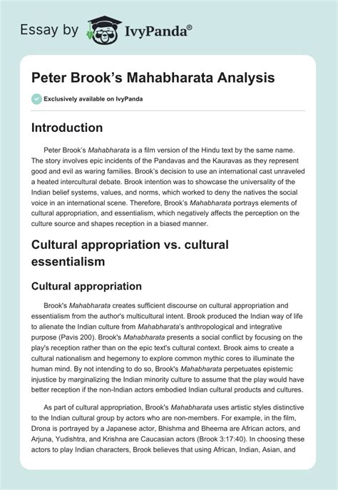 Peter Brook's "Mahabharata" Analysis - 1641 Words | Essay Example