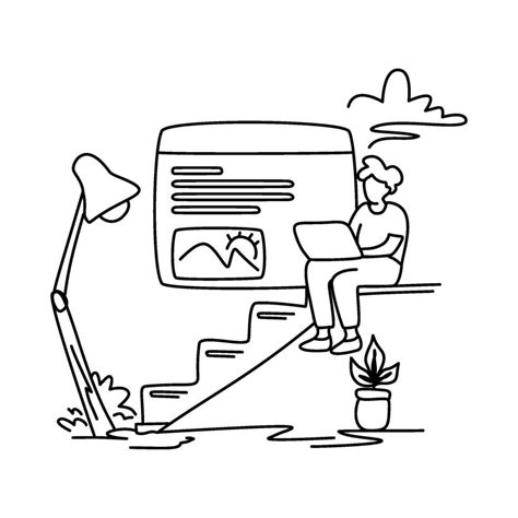 Web Development Workflow Concept Man At Desk With Laptop Lightbulb Idea Minimalist Design