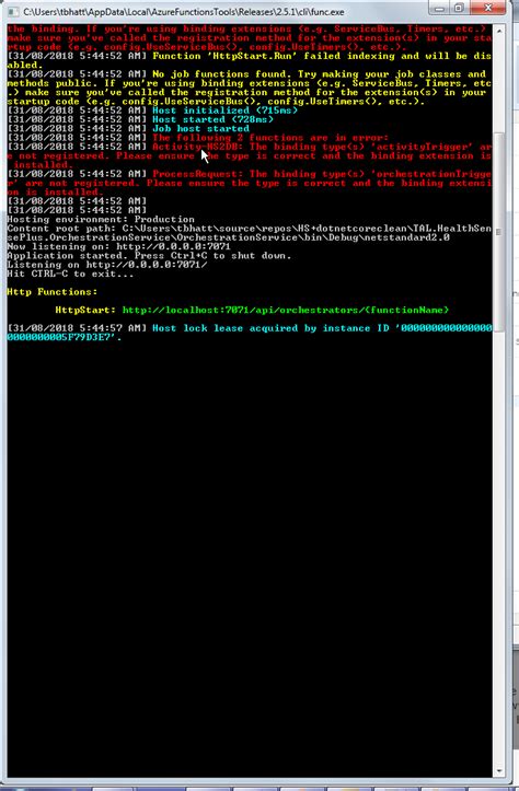 standard azure durable the binding types are not registered