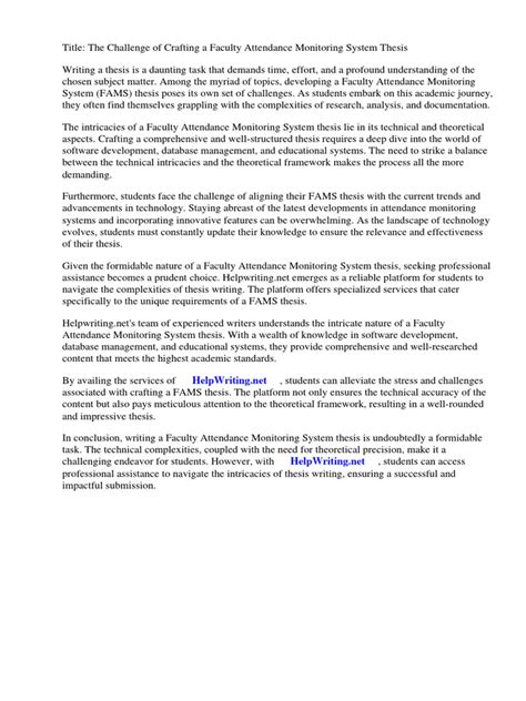 Faculty Attendance Monitoring System Thesis Pdf