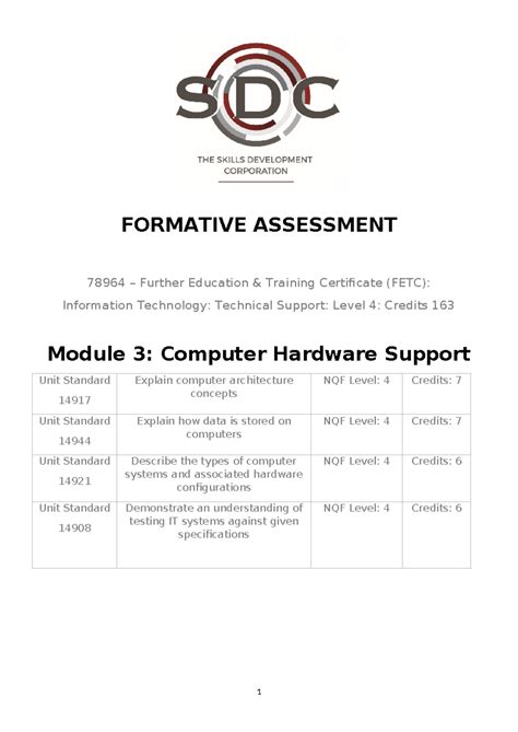 Module 3 Computer Hardware Support Formative Assessment Fetc 78964