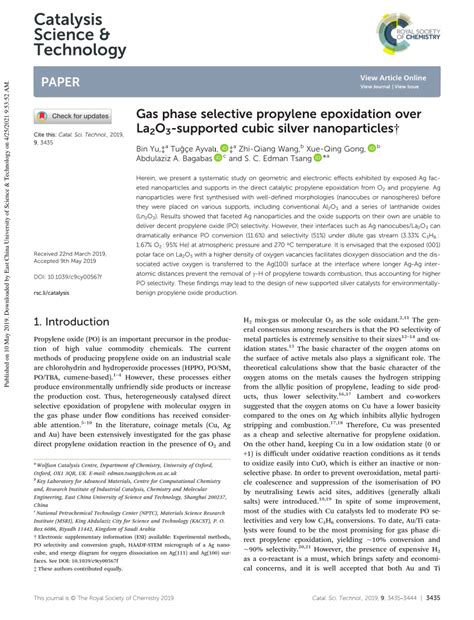 Pdf Gas Phase Selective Propylene Epoxidation Over La2o3 Supported