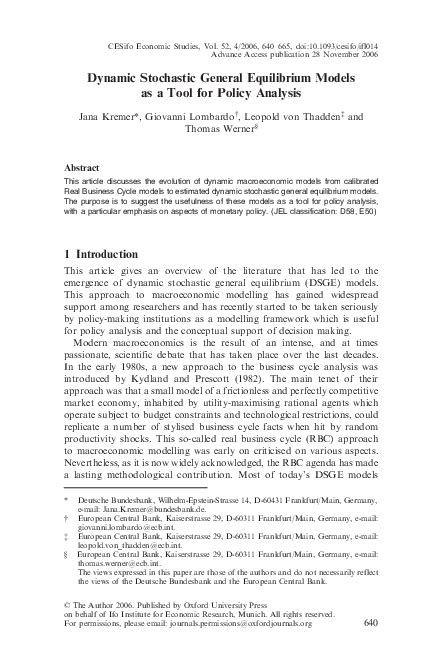 pdf dynamic stochastic general equilibrium models as a tool for