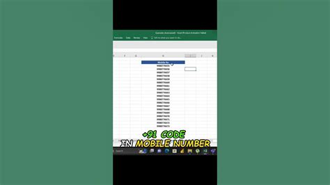 add 91 before number 🤘 excel shorts youtube