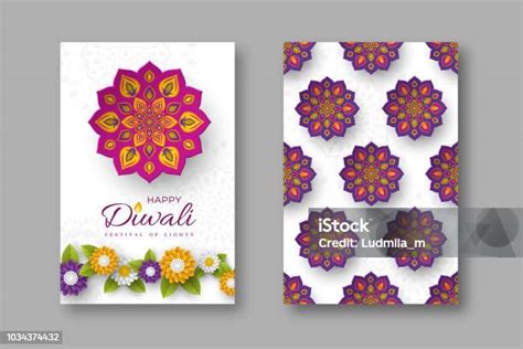 디 왈 리 축제 휴일 포스터 종이 컷 인도 Rangoli와 꽃의 스타일 흰색 배경 벡터 일러스트 레이 션에 퍼플 바이올렛 색상