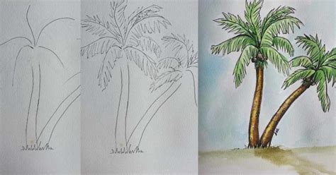 How To Draw A Palm Tree Step Palm Tree Drawing Artsydee Drawing Painting Craft