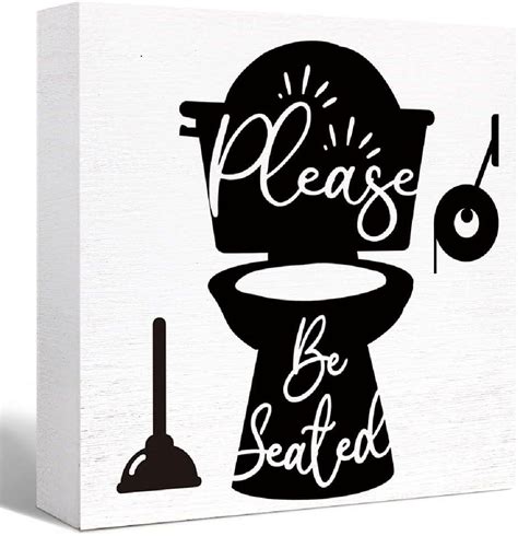 Funny Bathroom Wood Sign Please Be Seated Wood Block Sign For Bathroom