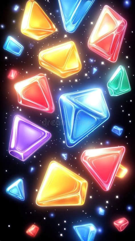 Colorful Geometric Shapes Floating In A Starry Background Creating A Vibrant Playful Design