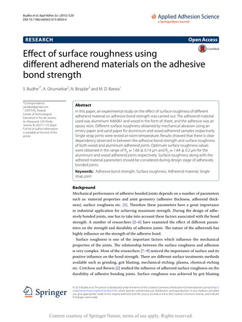 Pdf Effect Of Surface Roughness Using Different Adherend Materials On The Adhesive Bond Strength