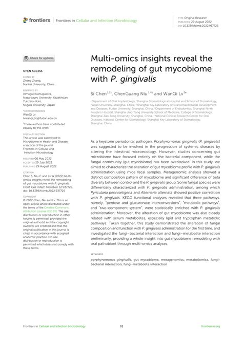 Pdf Multi Omics Insights Reveal The Remodeling Of Gut Mycobiome With P Gingivalis