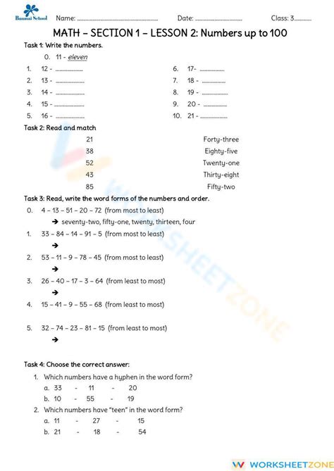 Reading And Writing Numbers Up To 100 Worksheet