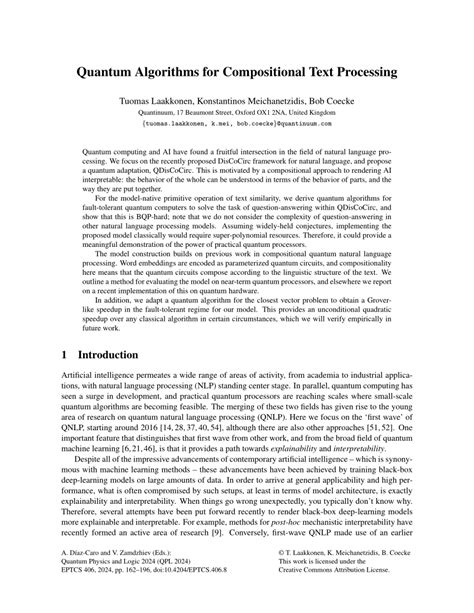 Pdf Quantum Algorithms For Compositional Text Processing