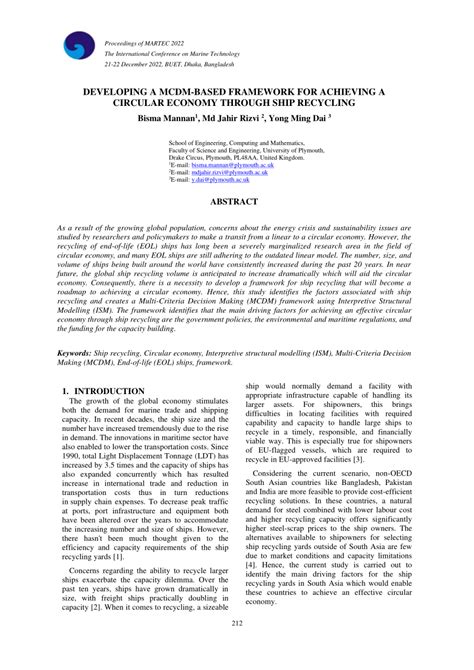 Pdf Developing A Mcdm Based Framework For Achieving Circular Economy Through Sustainable Ship