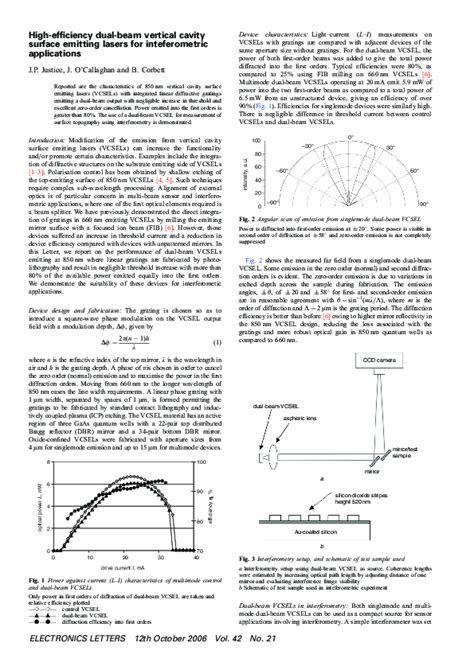 Pdf High Efficiency Dual Beam Vertical Cavity Surface Emitting Lasers For Inteferometric
