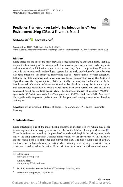 prediction framework on early urine infection in iot fog environment