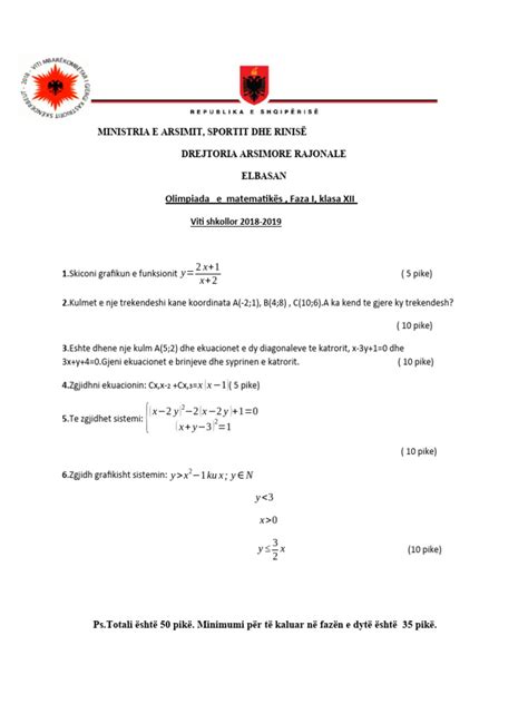Olimpiada E Matematikes Klasa Xii Faza I Viti Shkollor 2023 2024 Pdf