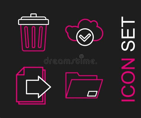 Set Line Document Folder Next Page Arrow Cloud With Check Mark And