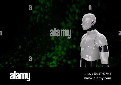 Half Body Humanoid Robot Turning In Loop Isolated White On Dark Green Background Aligned To