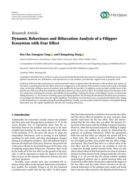 Pdf Dynamic Behaviours And Bifurcation Analysis Of A Filippov Ecosystem With Fear Effect
