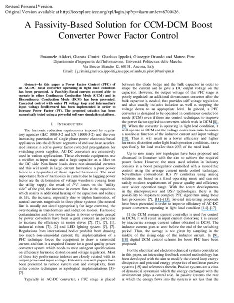 Pdf A Passivity Based Solution For Ccm Dcm Boost Converter Power Factor Control