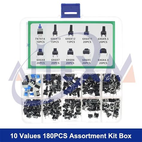 10 Values 180pcs Tactile Push Button Switch Mini Momentary Tact Assortment Kit Diy For Arduino
