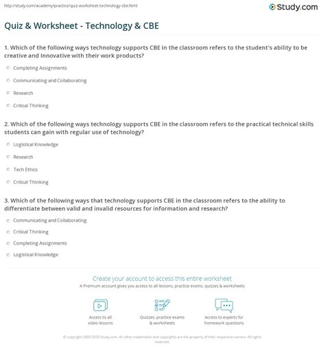 Quiz And Worksheet Technology And Cbe