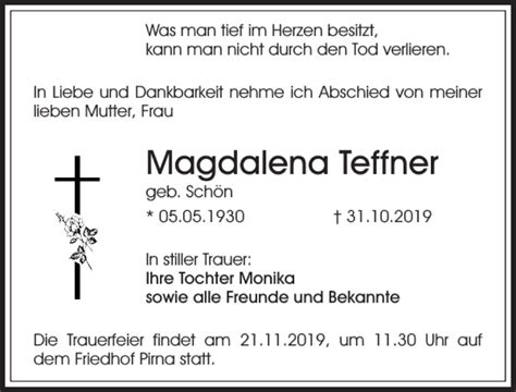 Traueranzeigen Von Magdalena Teffner Trauer Anzeigen De