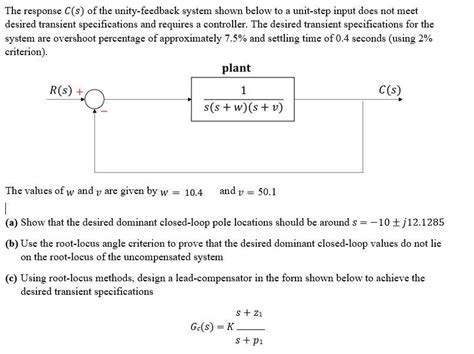 Solved The Response C S Of The Unity Feedback System Shown Chegg Com