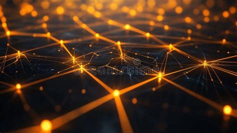 Orange Network Connection On Dark Backdrop With Glowing Nodes