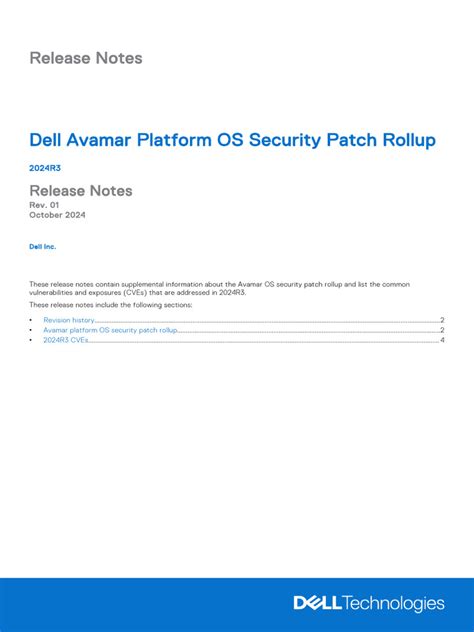 Avamar Platform Os Security Patch Rollup 2024r3 Release Notes Pdf
