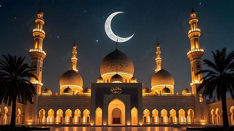 화려한 모스크와 초승달이 있는 이슬람 건축물 이슬람 건축 초승달 라마단 등불 배경 일러스트 및 사진 무료 다운로드 Pngtree
