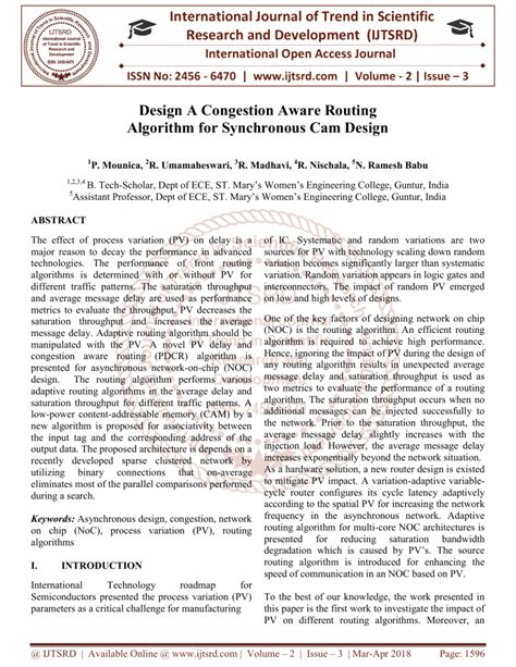 Congestion Aware Routing Algorithm For Synchronous Cam Design