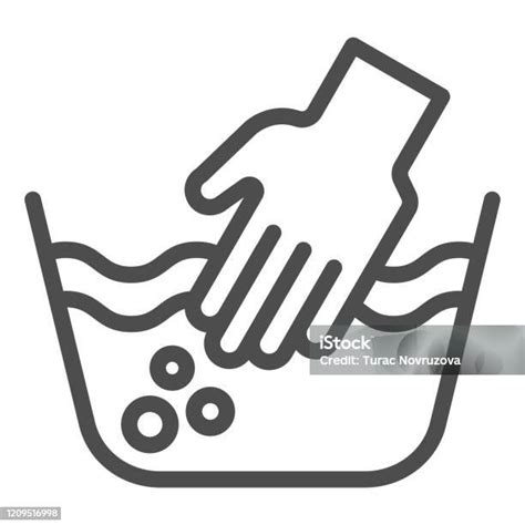 옷 라인 아이콘의 손 세탁 흰색으로 격리된 유역 벡터 그림의 손입니다 세탁 라벨 개요 스타일 디자인 웹 및 응용 프로그램을 위해 설계 Eps 10 아이콘에 대한 스톡 벡터