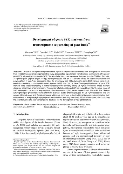 Pdf Development Of Genic Ssr Markers From Transcriptome Sequencing Of