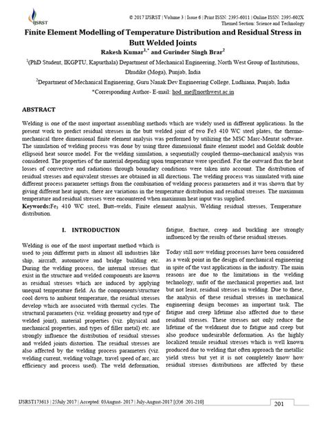 Finite Element Modelling Of Temperature Distribution And Residual Stress In Butt Welded Joints