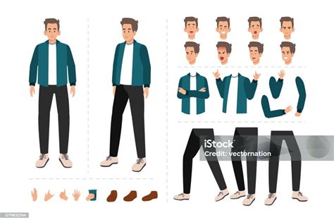 얼굴 표정 손 짓 몸과 다리 움직임모션 디자인에 대한 남자 만화 캐릭터 감정에 대한 스톡 벡터 아트 및 기타 이미지 감정