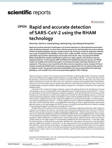 Pdf Rapid And Accurate Detection Of Sars Cov 2 Using The Rham Technology