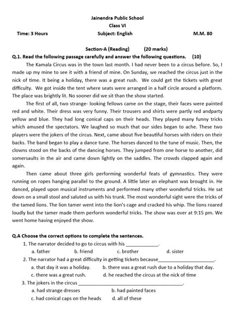 Class Vi English Pdf Circus