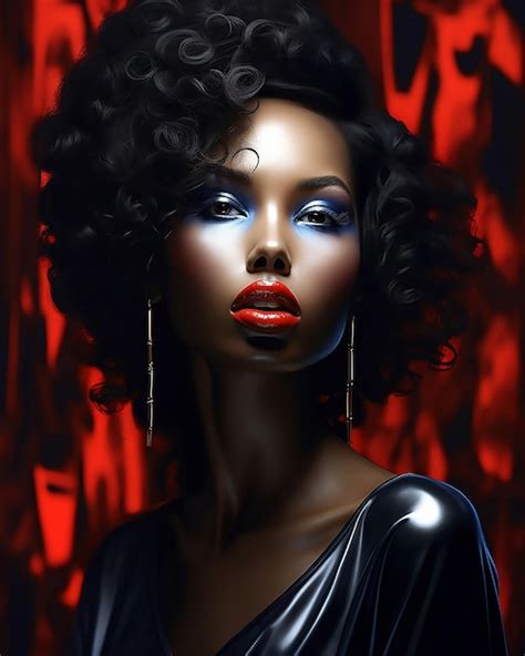 Premium Ai Image Fashion Dark Skin Girl Red Lips